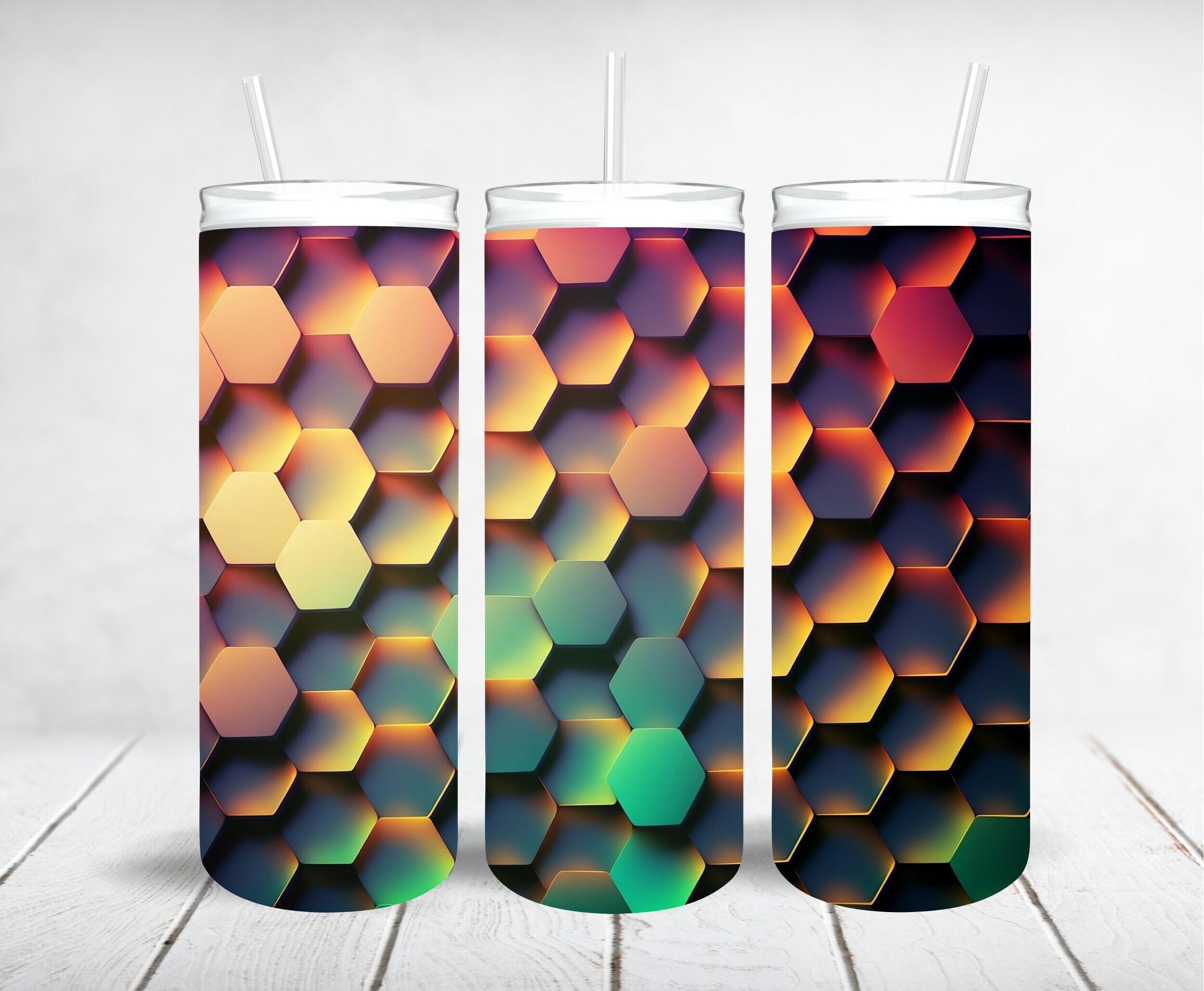Hexagon 3D Gradient Color Pattern Tumbler Design-geometric 3D Pattern ...