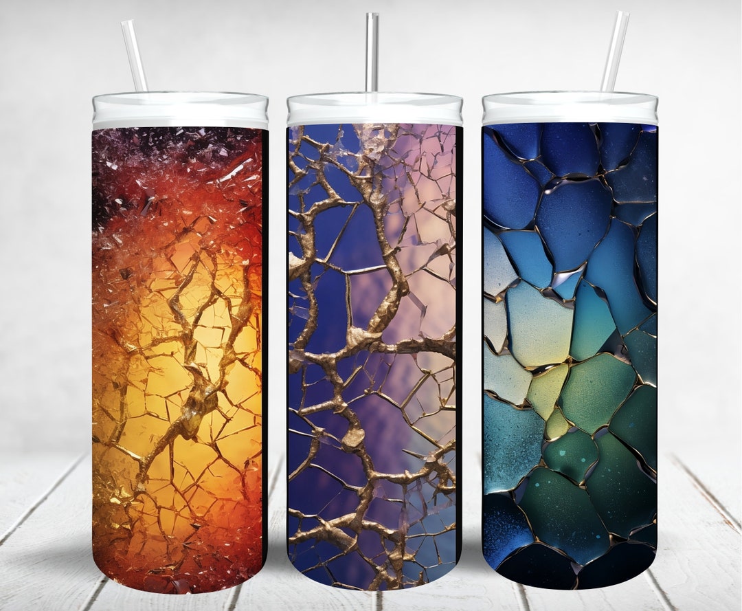 3D Broken Glass Tumbler Png,cracking Effect Sublimation Design,3 ...