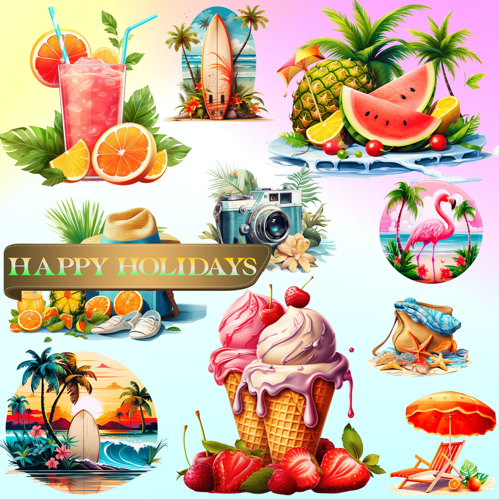 3D Summer Clipart Bundle-digital Png Designs for Summer-summer Items ...