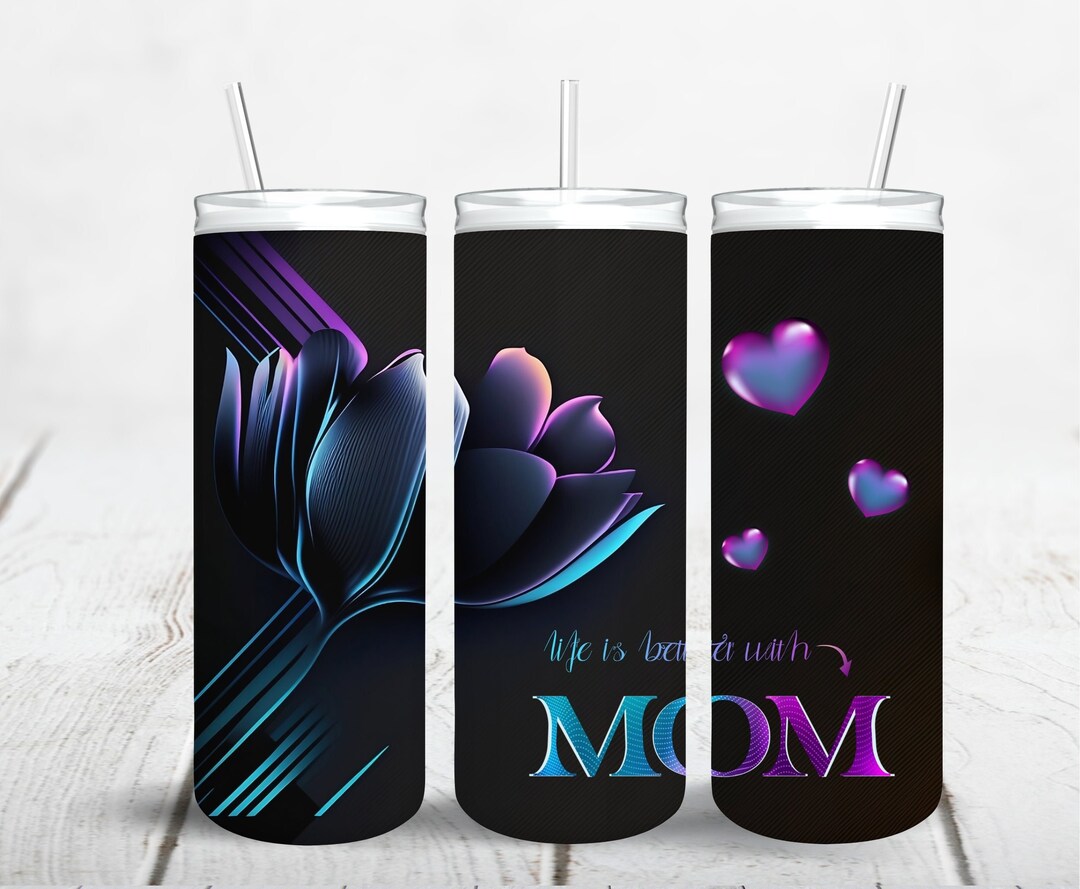 Mom Neon Purple Flower and 3D Heart Tumbler Design Wrap-20oz - Etsy