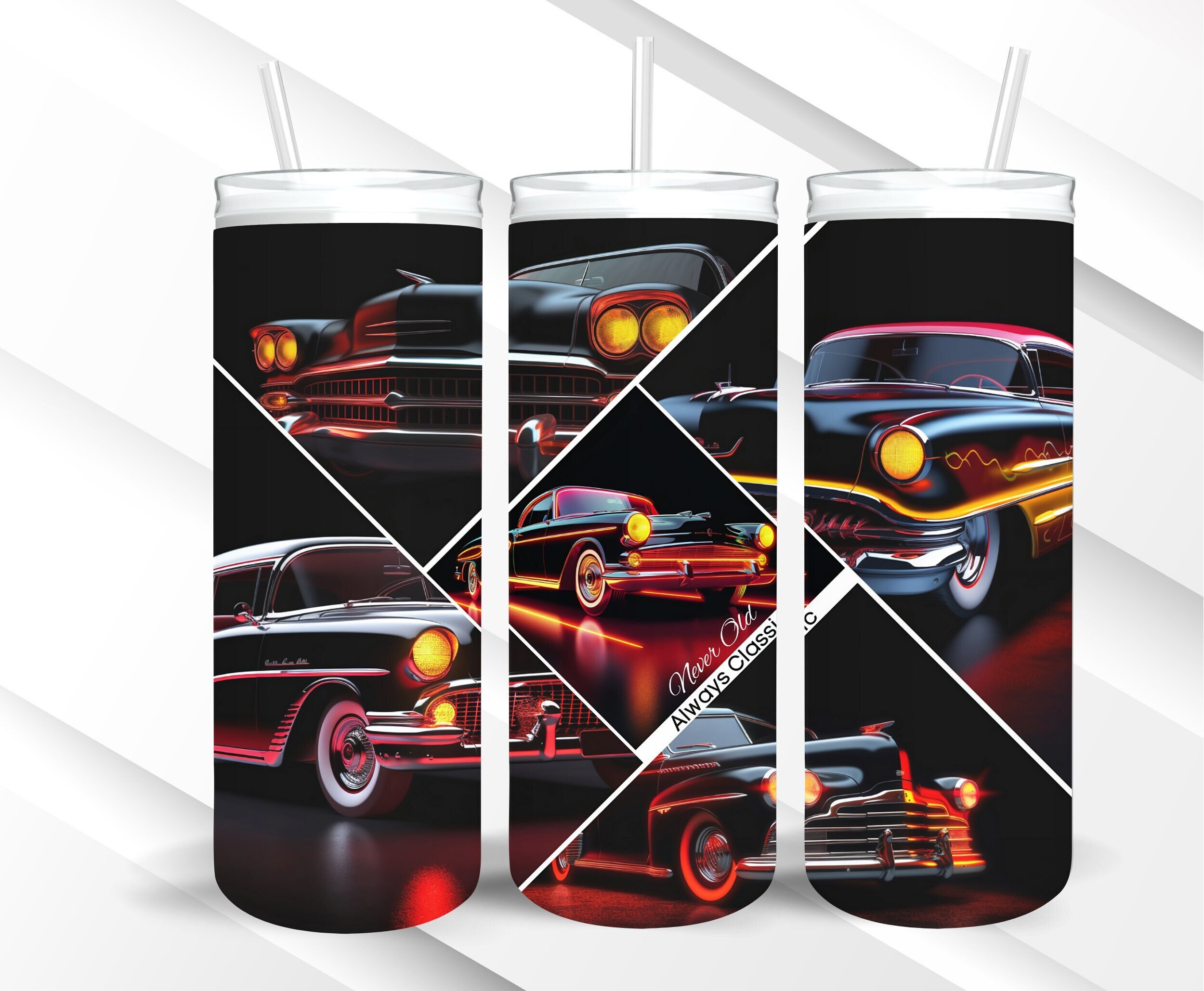 Neon Classic Car Collage Tumbler Wrap Png-vintage Muscle Car Tumbler ...