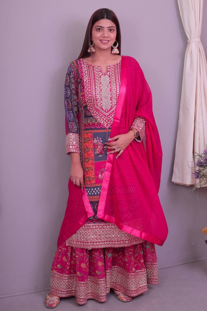 Palazzo Suit With Sharara Suit, Georgette With Sequence Embroidery ...