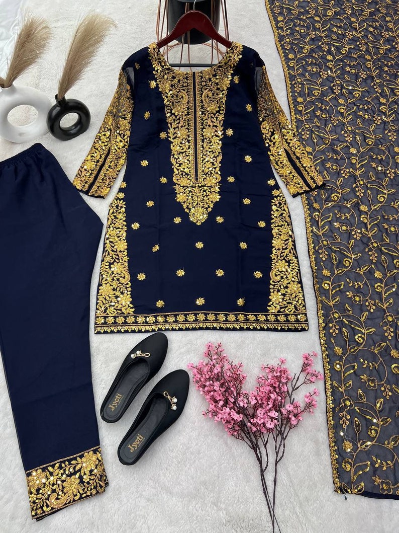 Beautiful Designer Top Pants Suit for Women, Indian Wedding Sangeet ...