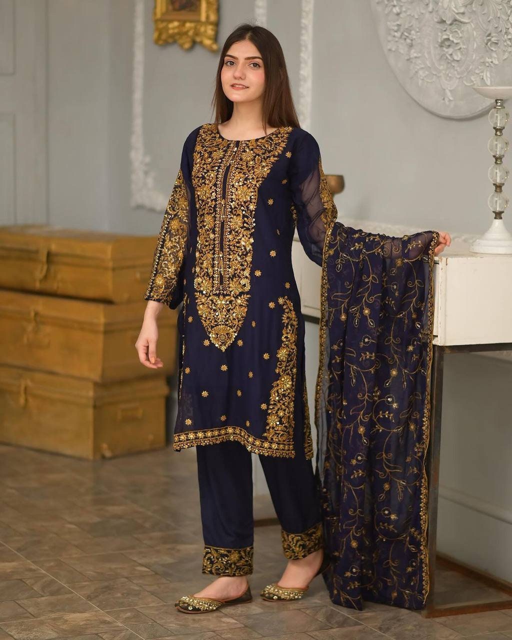 Beautiful Designer Top Pants Suit for Women, Indian Wedding Sangeet ...