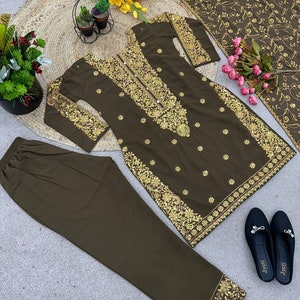Beautiful Designer Top Pants Suit for Women, Indian Wedding Sangeet ...