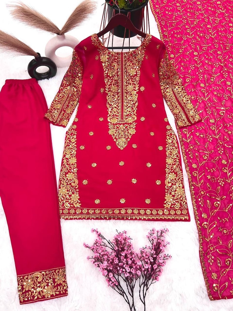 Beautiful Designer Top Pants Suit for Women, Indian Wedding Sangeet ...