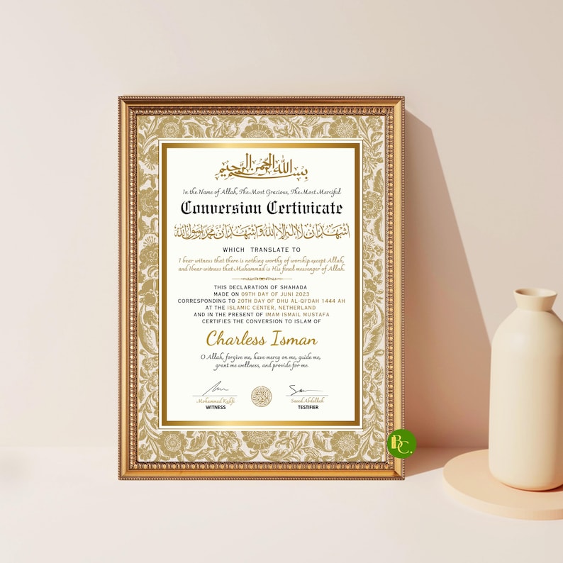 Editable Shahada Certificate: Islam Conversion Keepsake (digital ...
