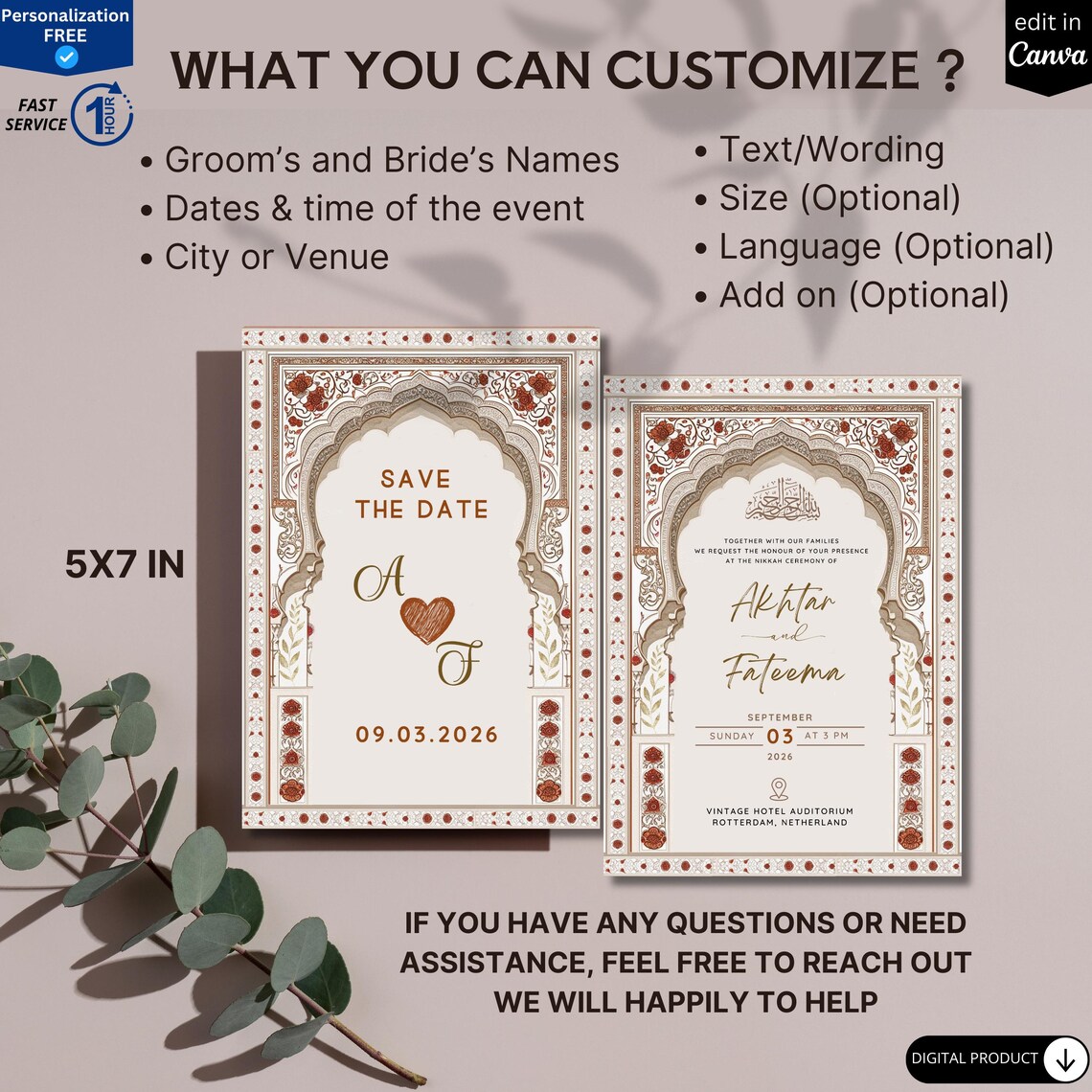 Modern Nikkah Invitation Template: Earth Tone Islamic Wedding Card ...