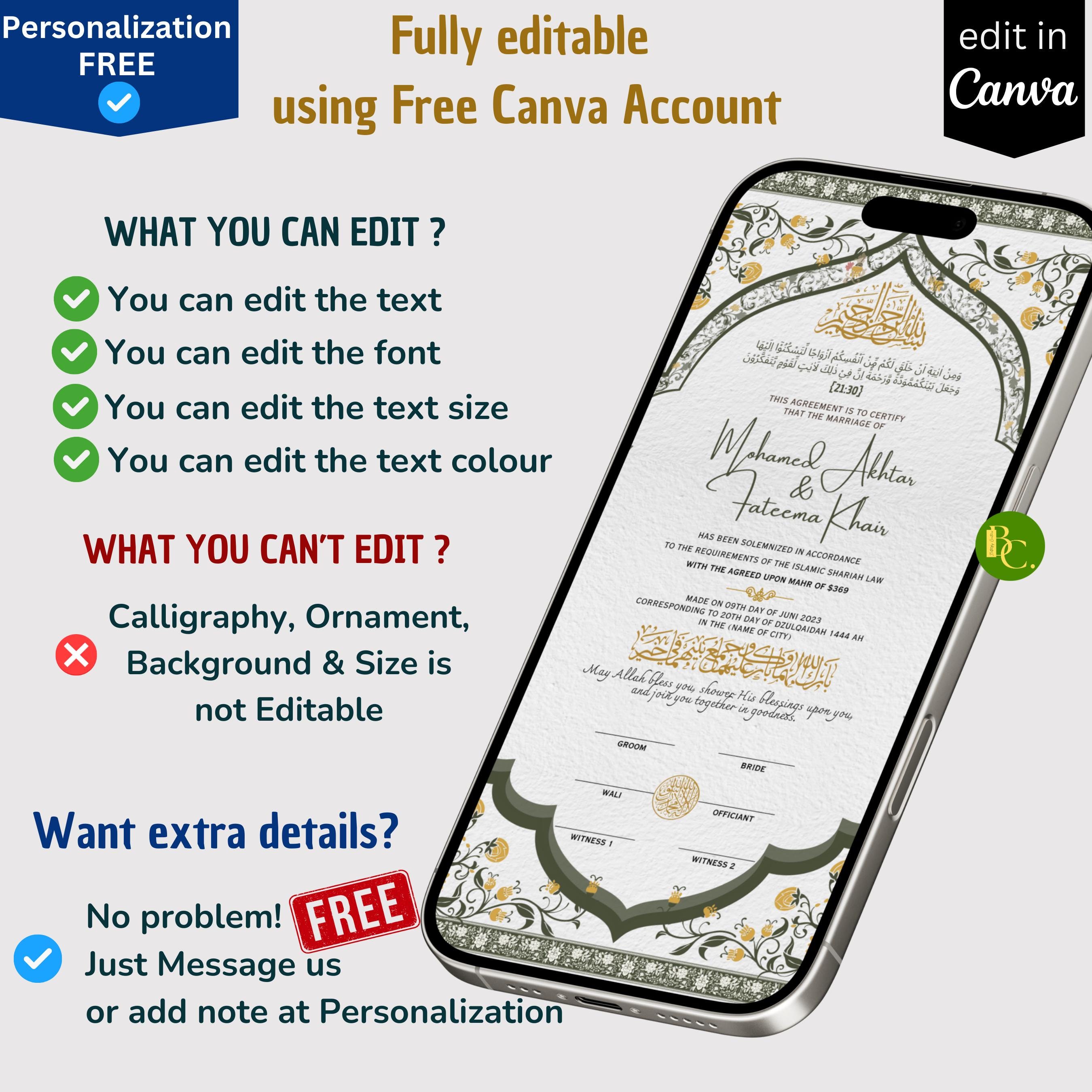 Elegant Nikkah Contract - Pastel Green Floral Islamic Marriage ...