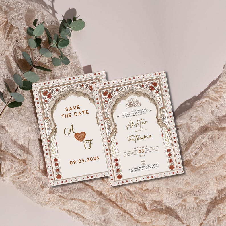 Modern Nikkah Invitation Template: Earth Tone Islamic Wedding Card ...