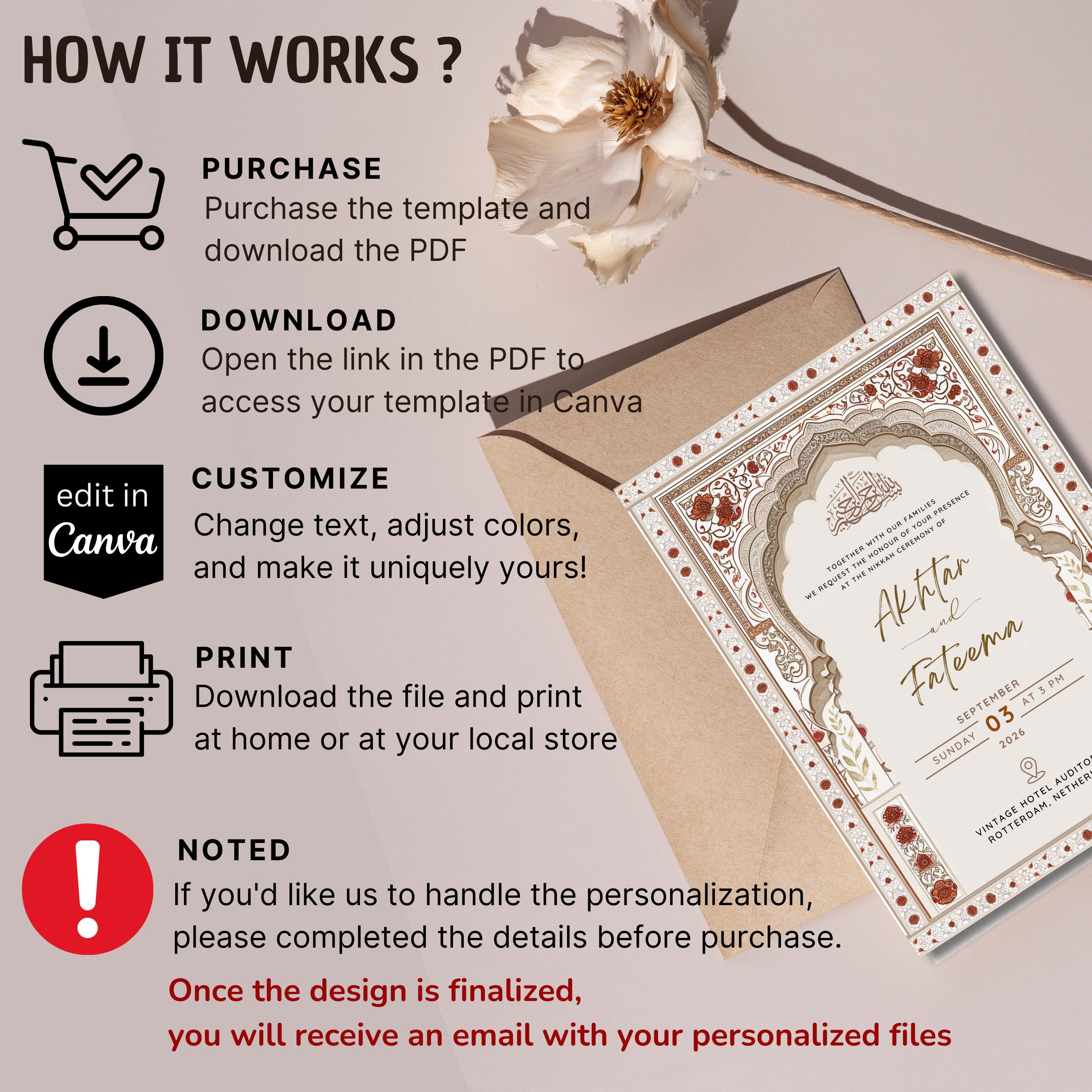 Modern Nikkah Invitation Template: Earth Tone Islamic Wedding Card ...