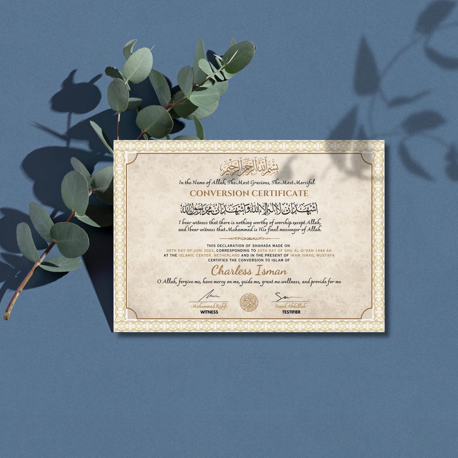 Custom New Muslim Certificate - Islamic Reversion Recognition Shada ...