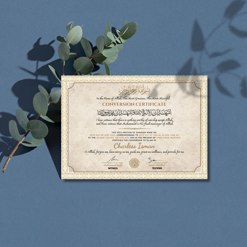 Custom New Muslim Certificate - Islamic Reversion Recognition Shada ...