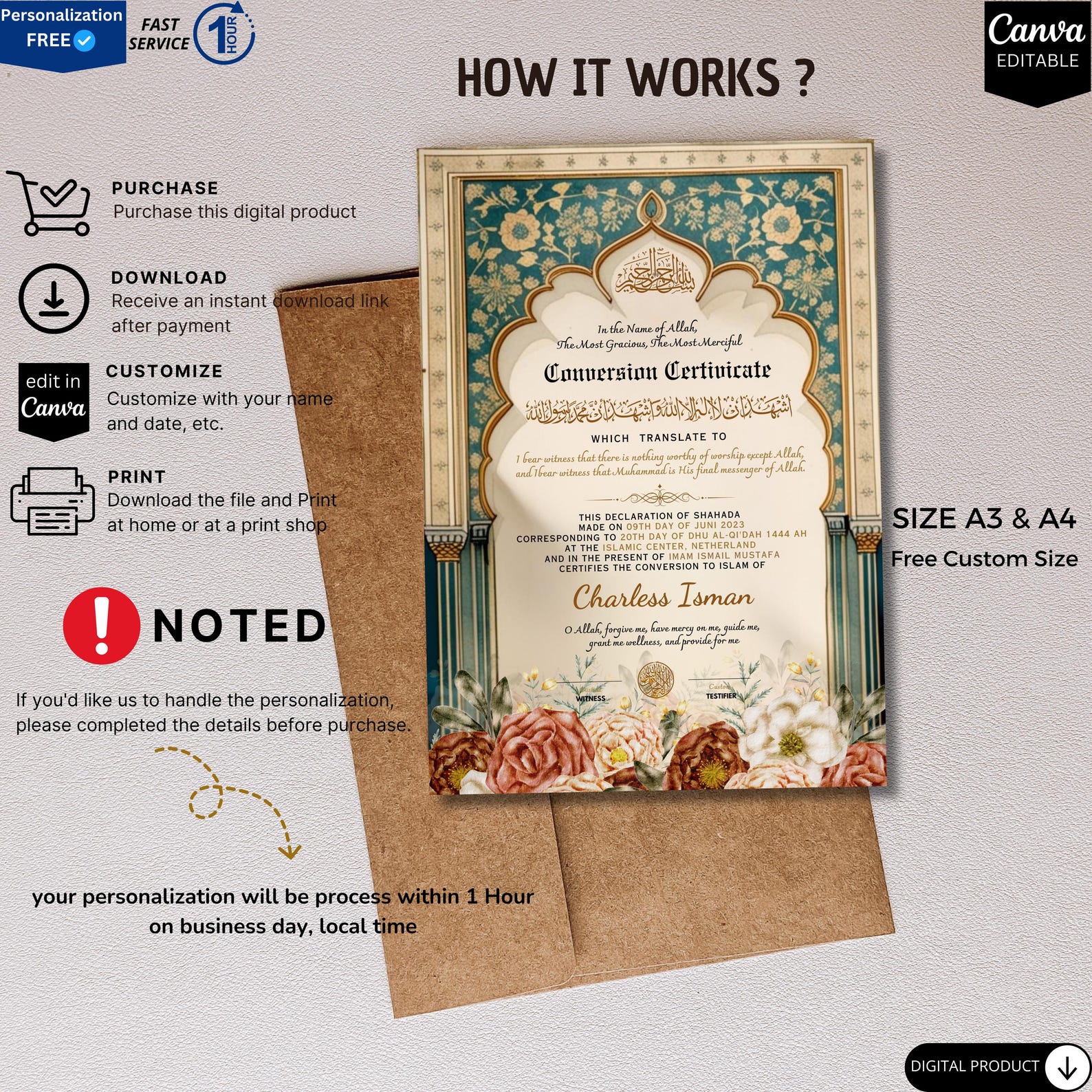 Shahada Certificate Download for Islamic Conversion Shahada Certificate ...