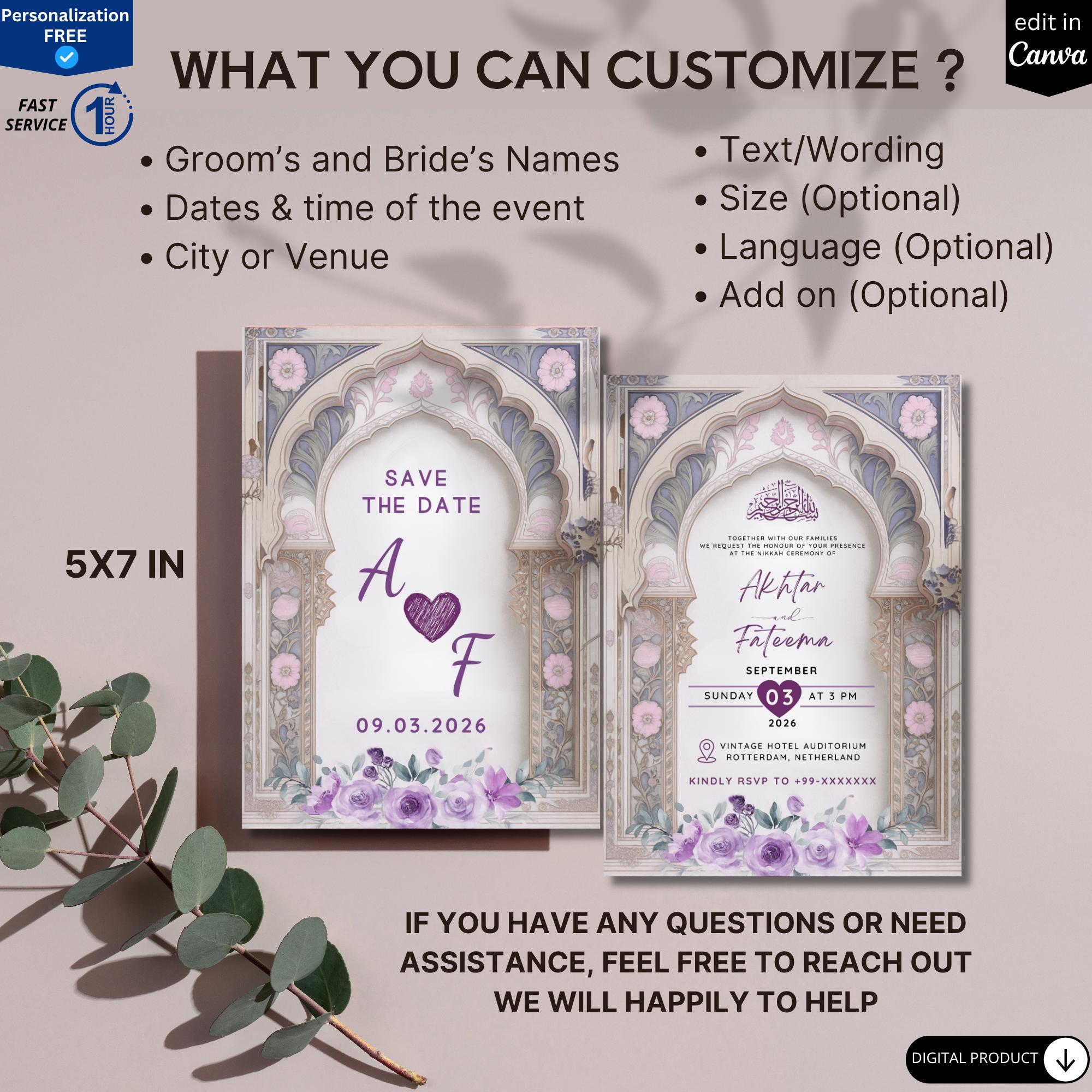 Luxury Nikkah Invitation Template: Islamic Wedding Card (canva Editable ...