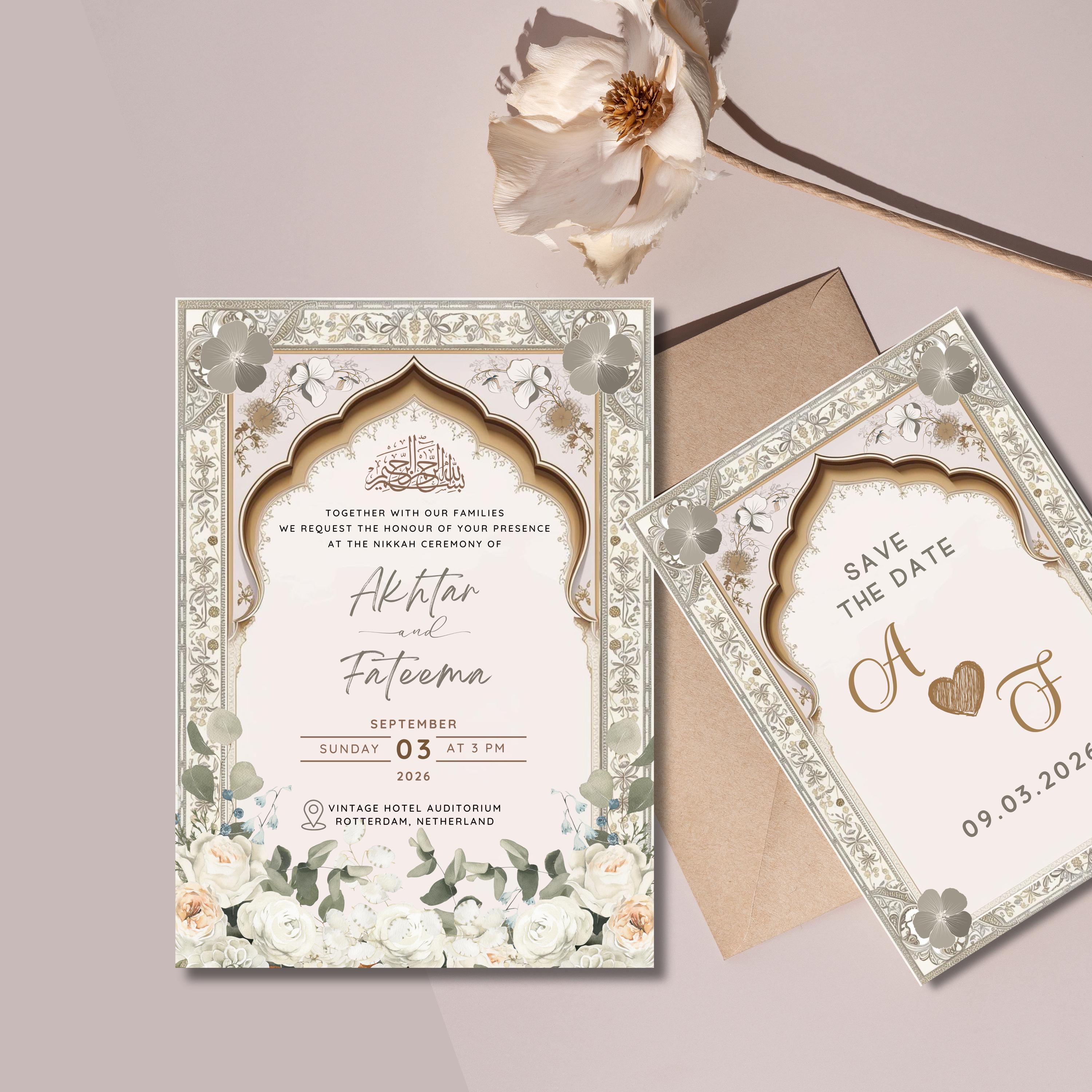 Islamic Wedding Invite Digital Nikkah Invitations Template Muslim ...