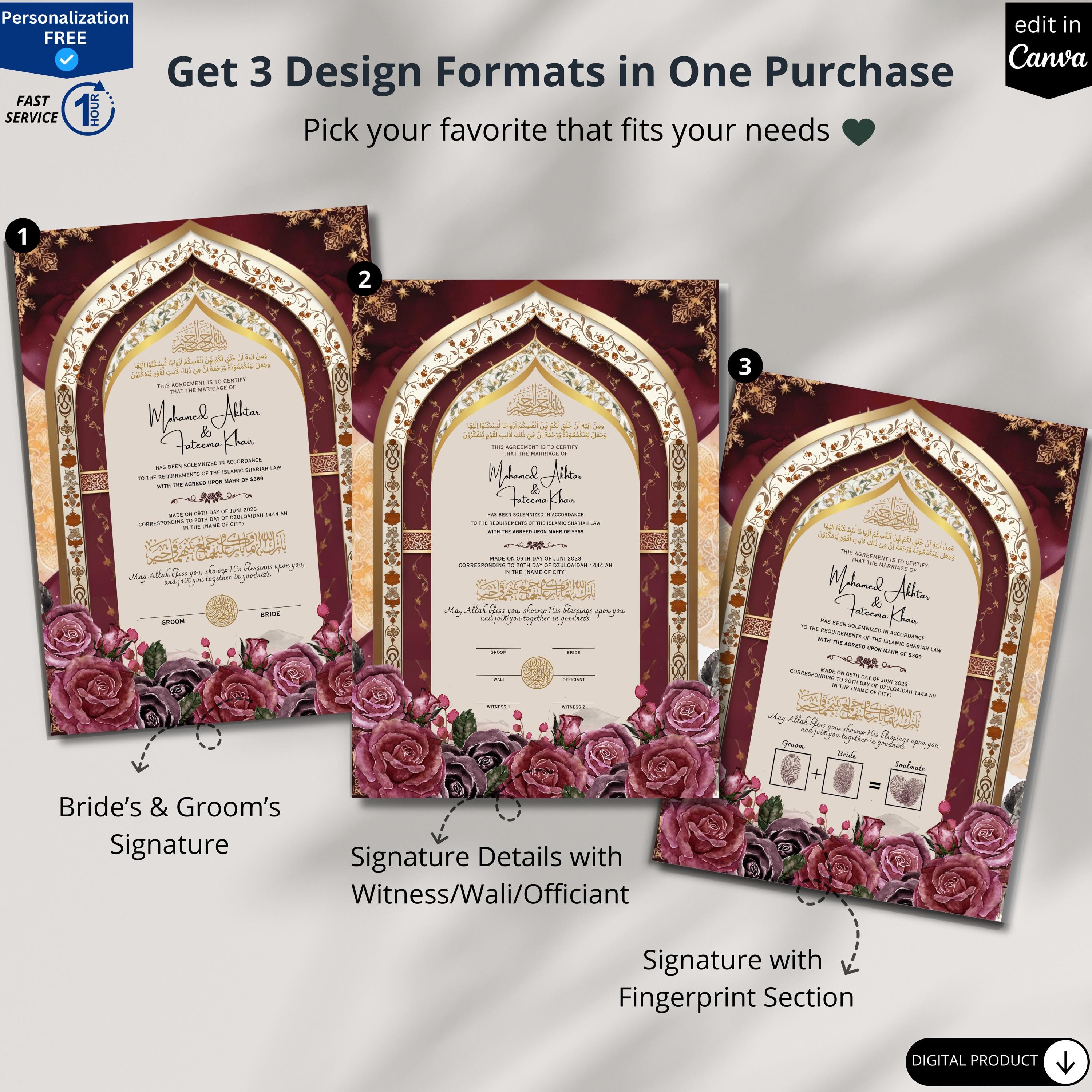 Fingerprint Nikkah Certificate | Islamic Marriage Certificate | Muslim ...