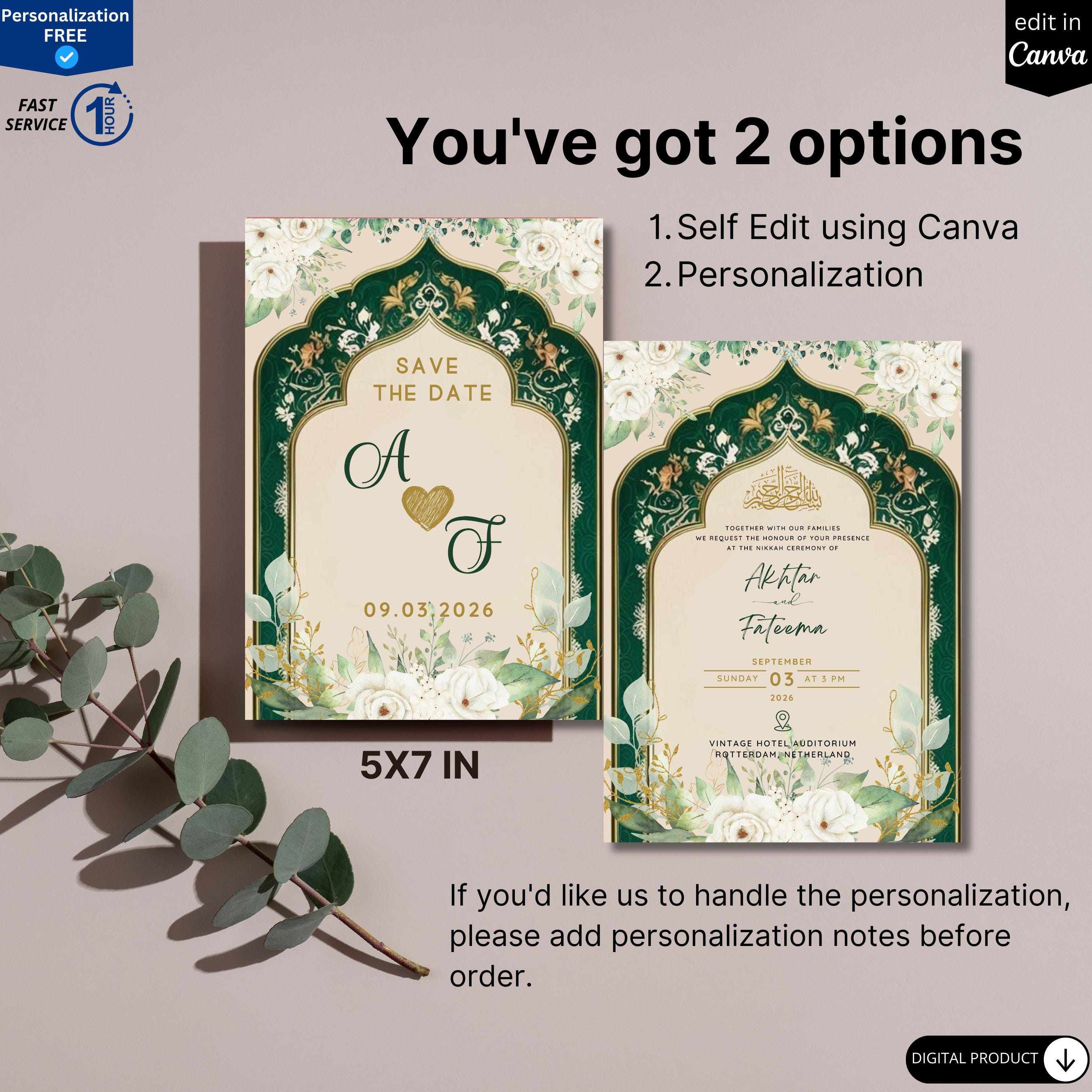 Walima Invitation Card | Muslim Wedding Reception Invite | Islamic ...