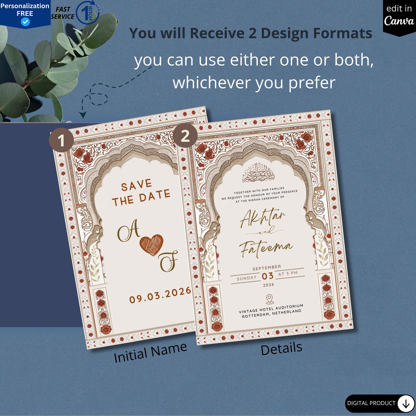 Modern Nikkah Invitation Template: Earth Tone Islamic Wedding Card ...