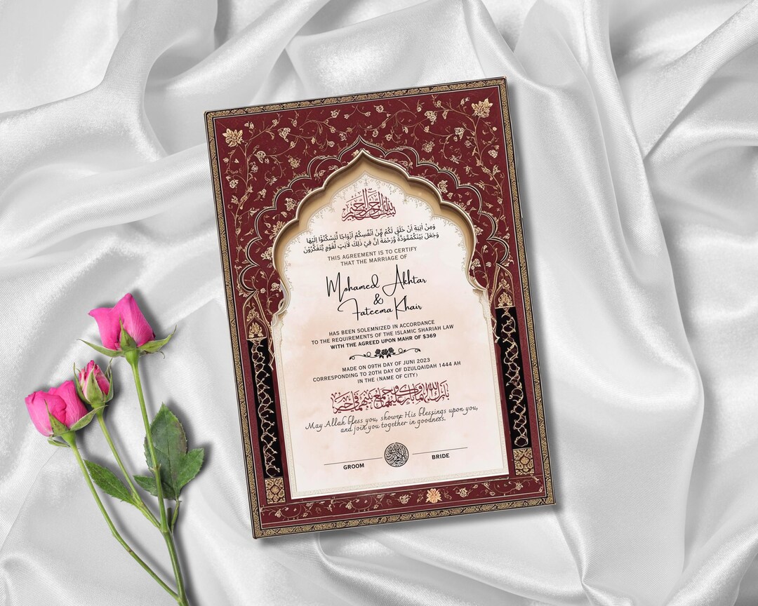 Islamic Marriage Contract: Nikah Nama Template for Muslim Wedding Gift ...