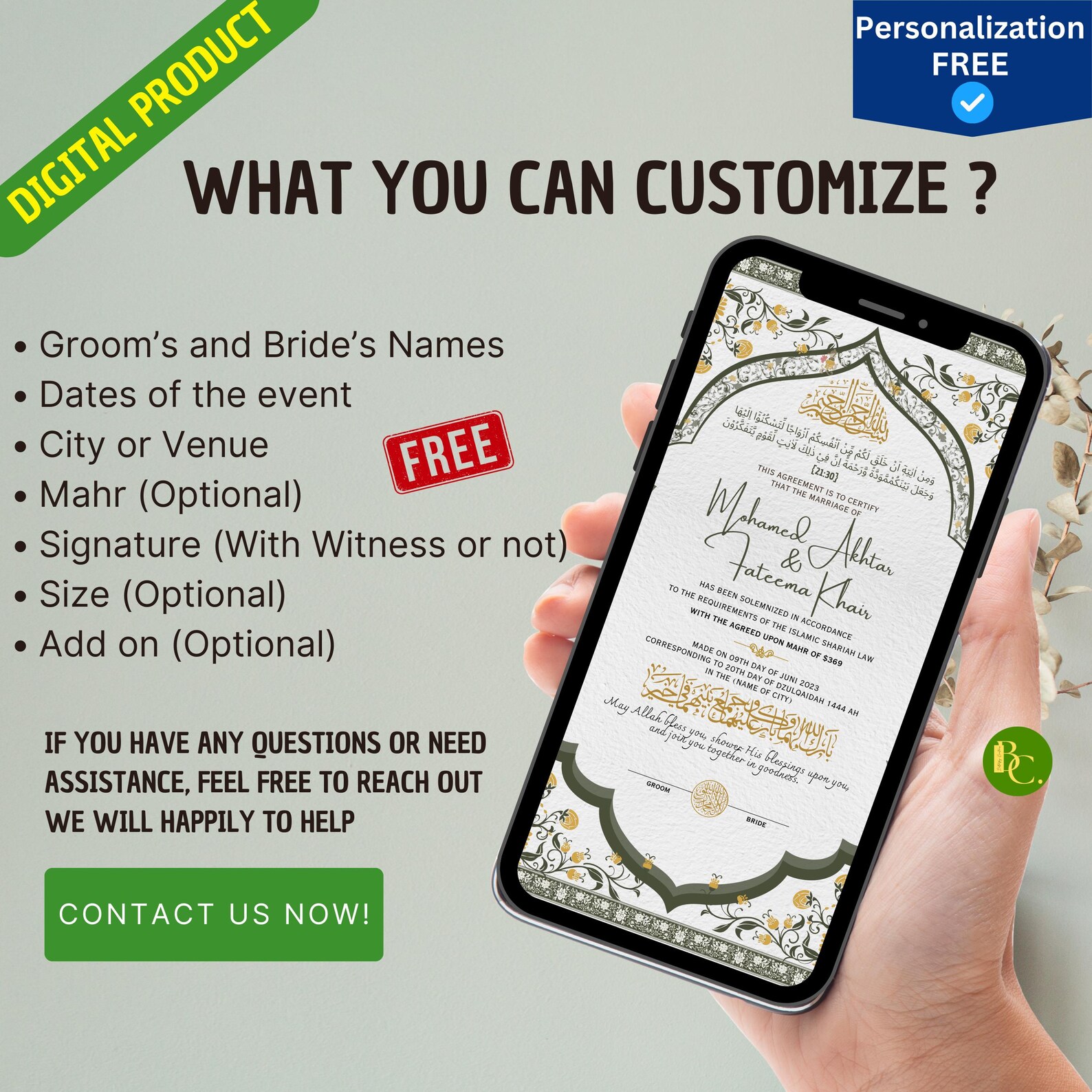 Elegant Nikkah Contract - Pastel Green Floral Islamic Marriage ...
