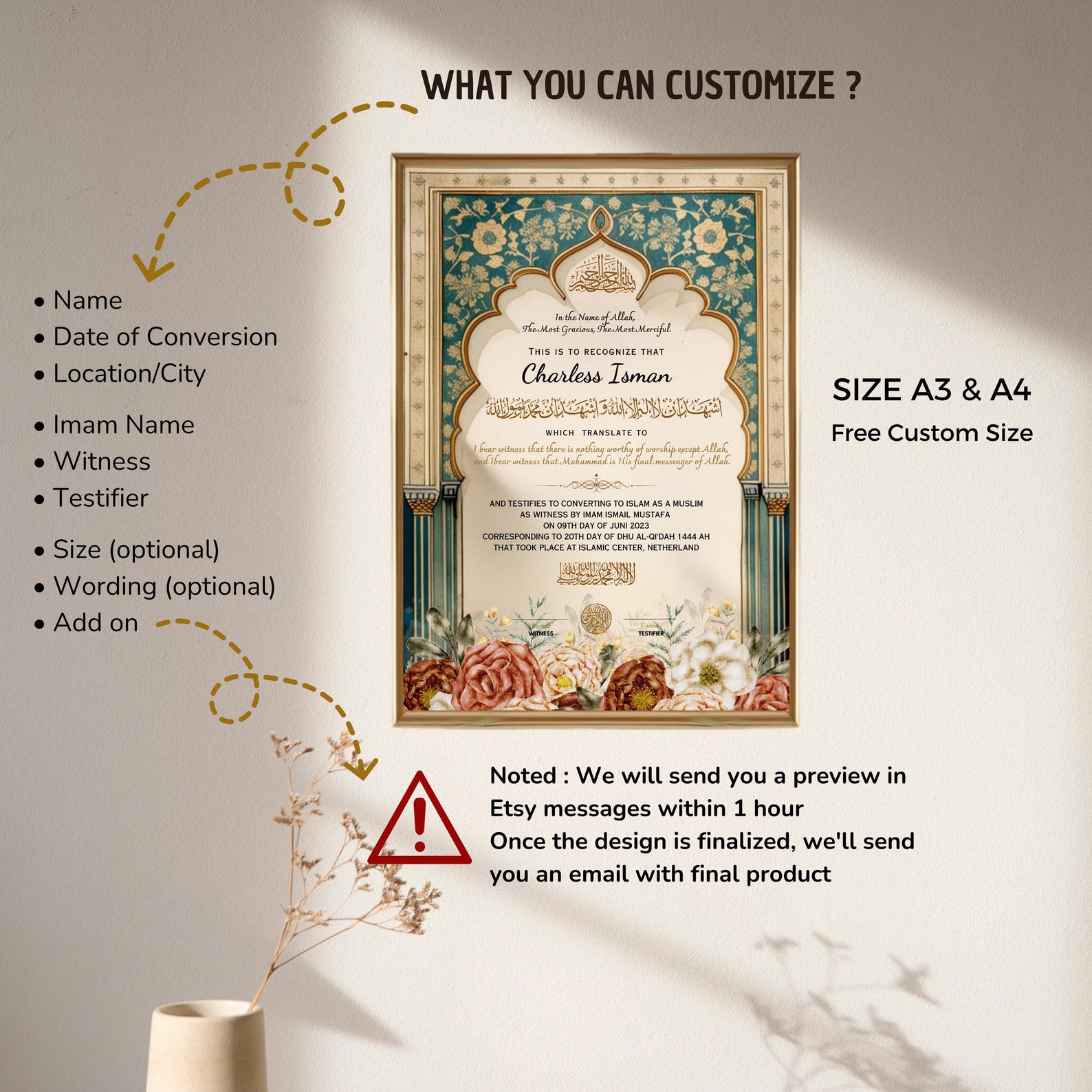 Shahada Certificate Download for Islamic Conversion Shahada Certificate ...