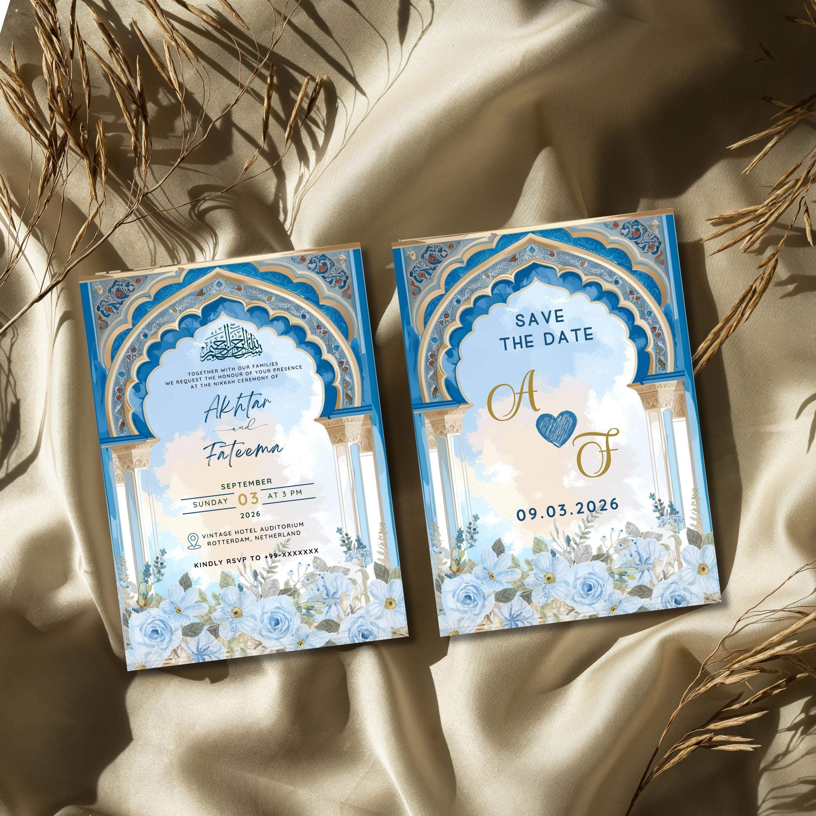 Blue Islamic Wedding Invitation Template: Elegant Nikkah Invite (canva ...