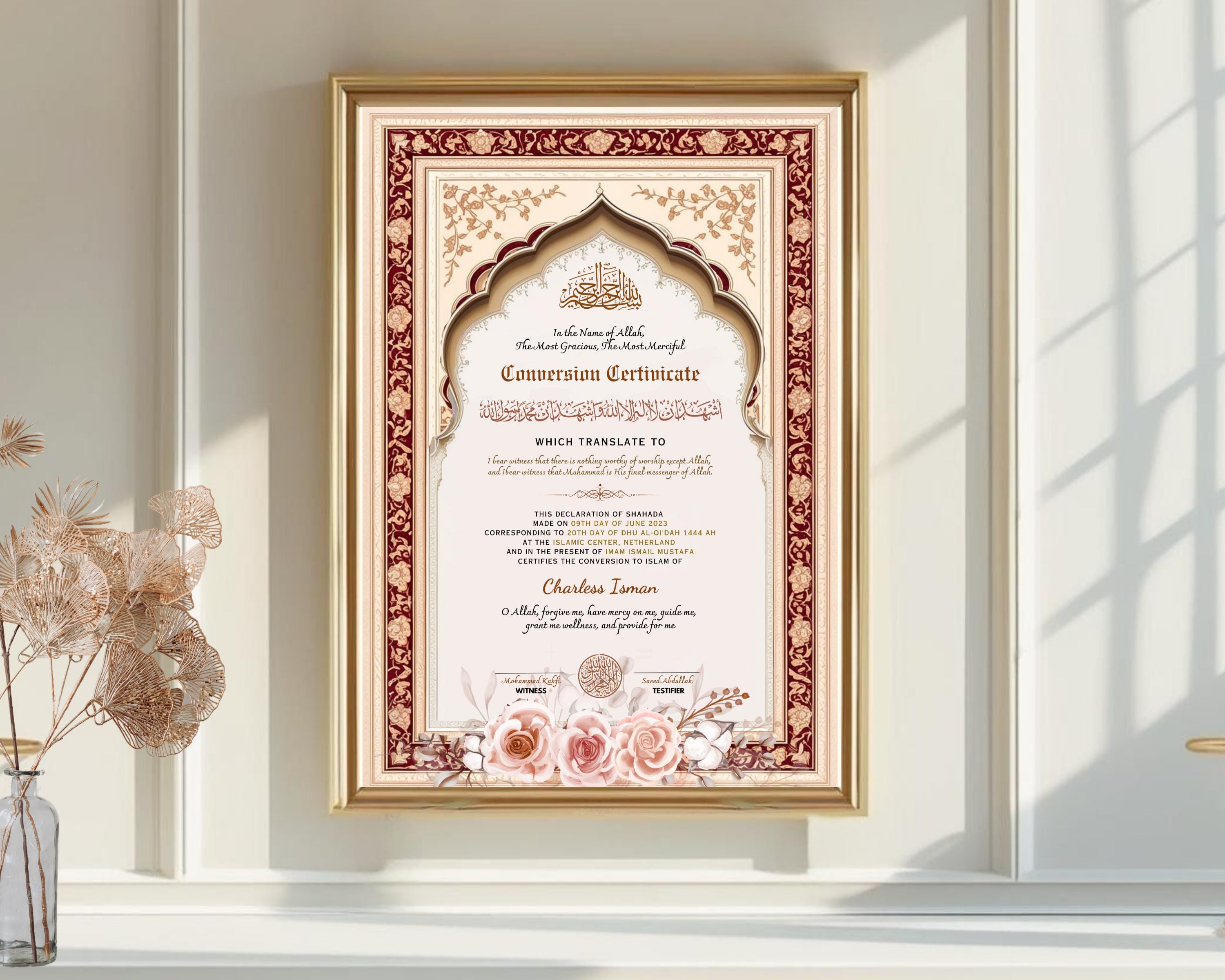 Personalized Shahada Certificate Template: Muslim Conversion Gift ...