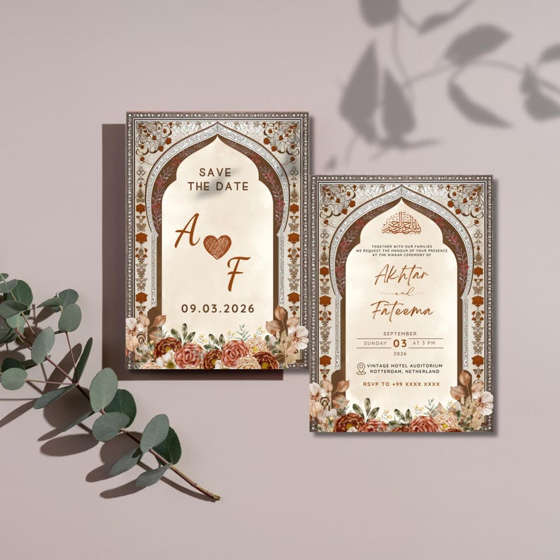 Luxury Nikkah Invitation Template: Elegant Muslim Wedding Card (canva ...