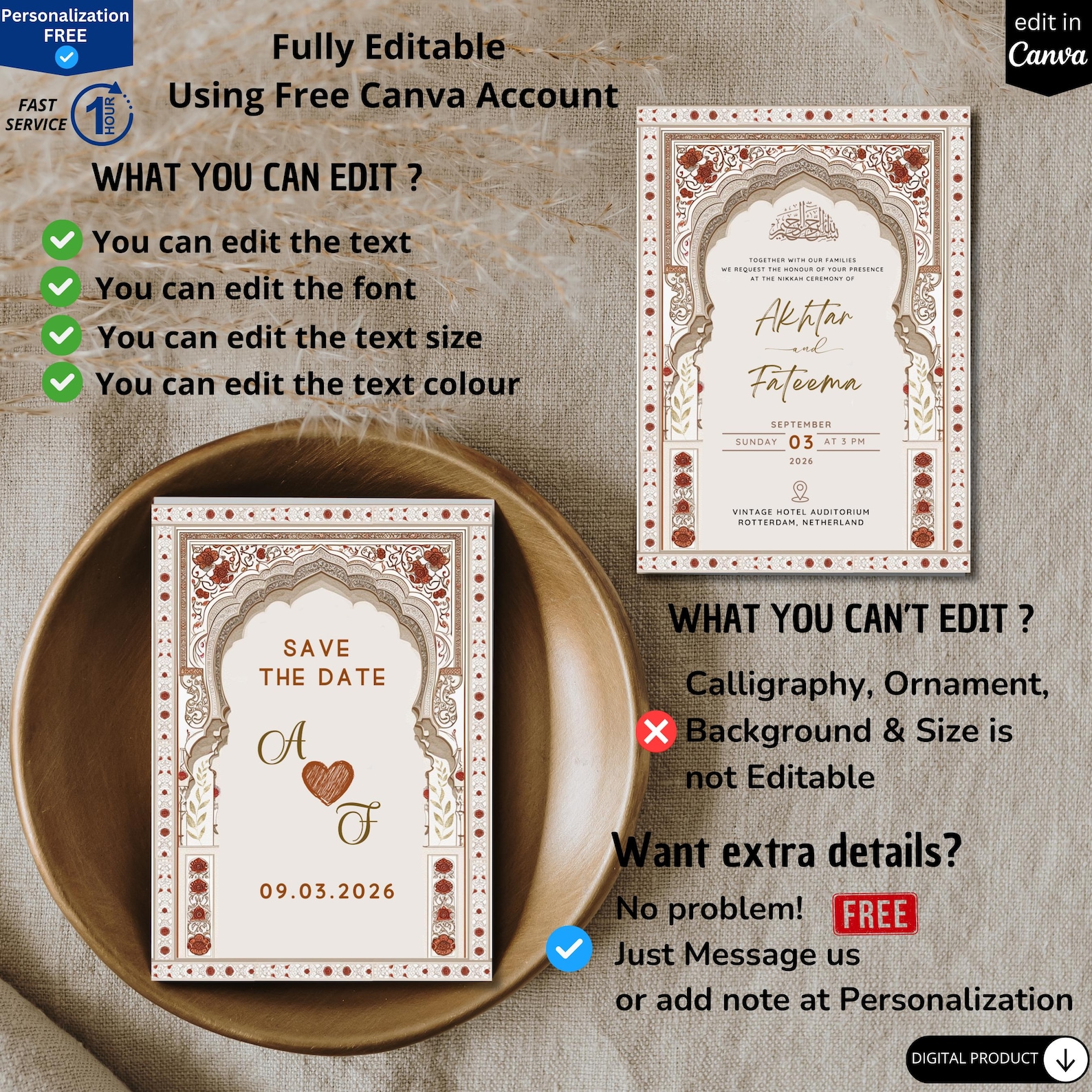 Modern Nikkah Invitation Template: Earth Tone Islamic Wedding Card ...