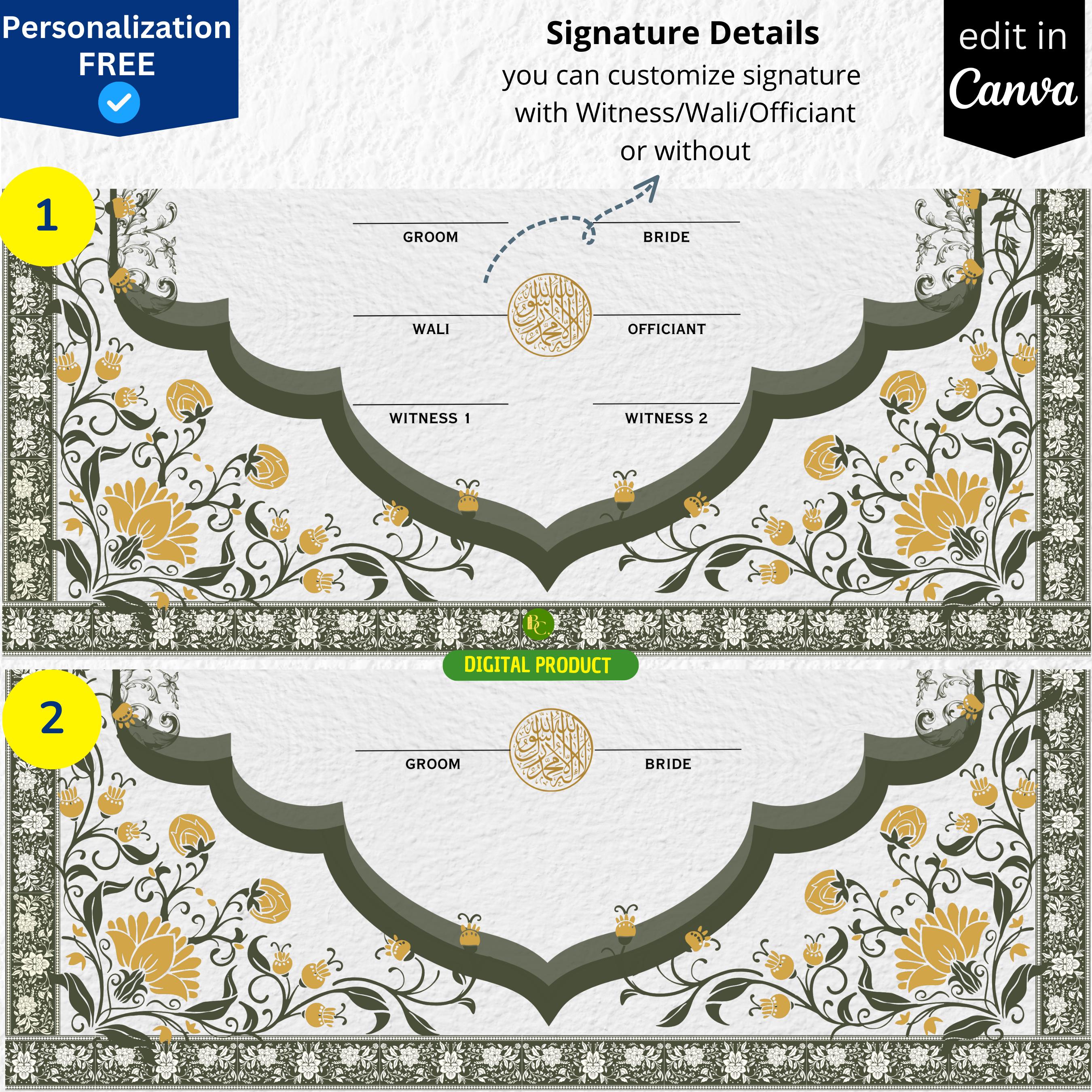 Elegant Nikkah Contract - Pastel Green Floral Islamic Marriage ...