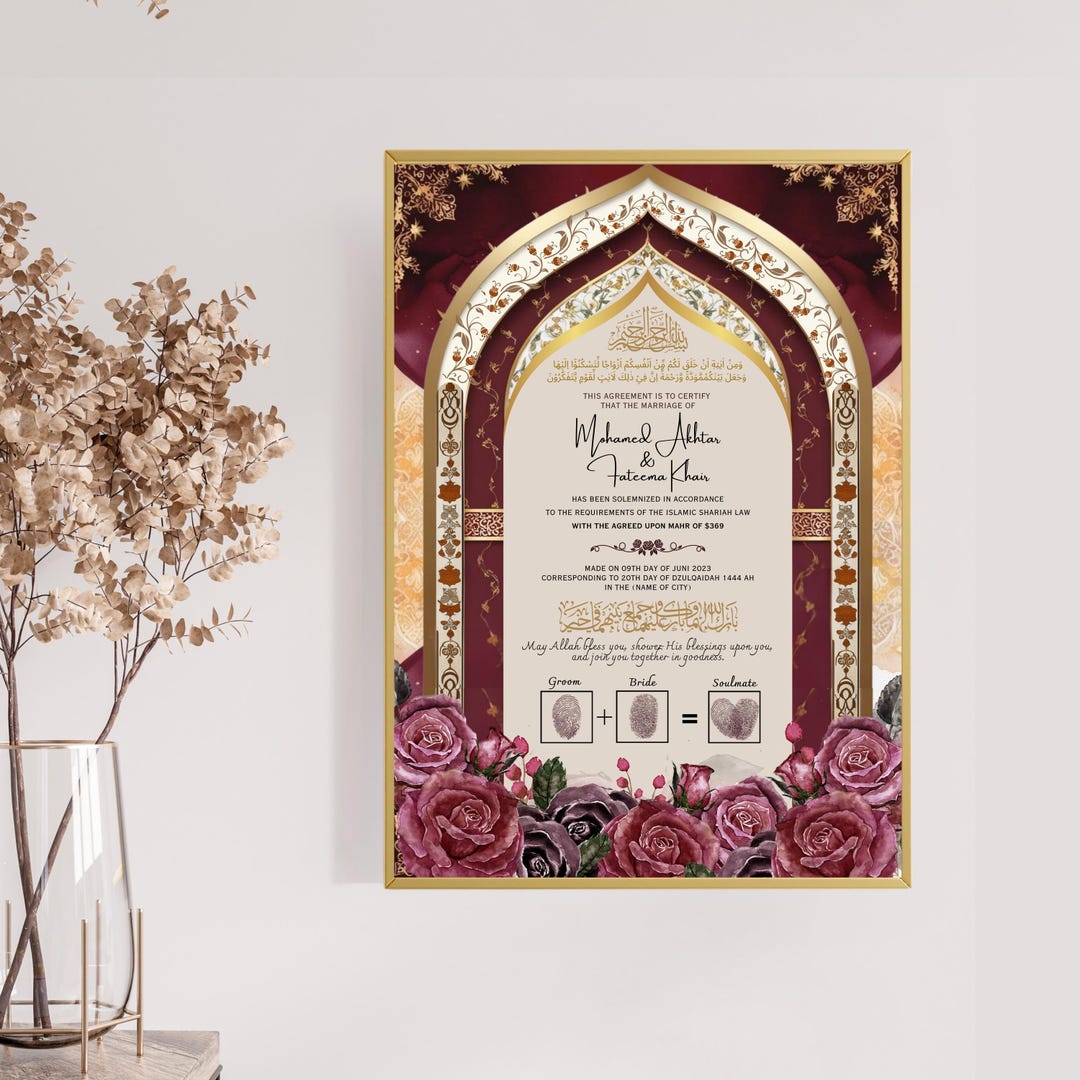 Fingerprint Nikkah Certificate | Islamic Marriage Certificate | Muslim ...