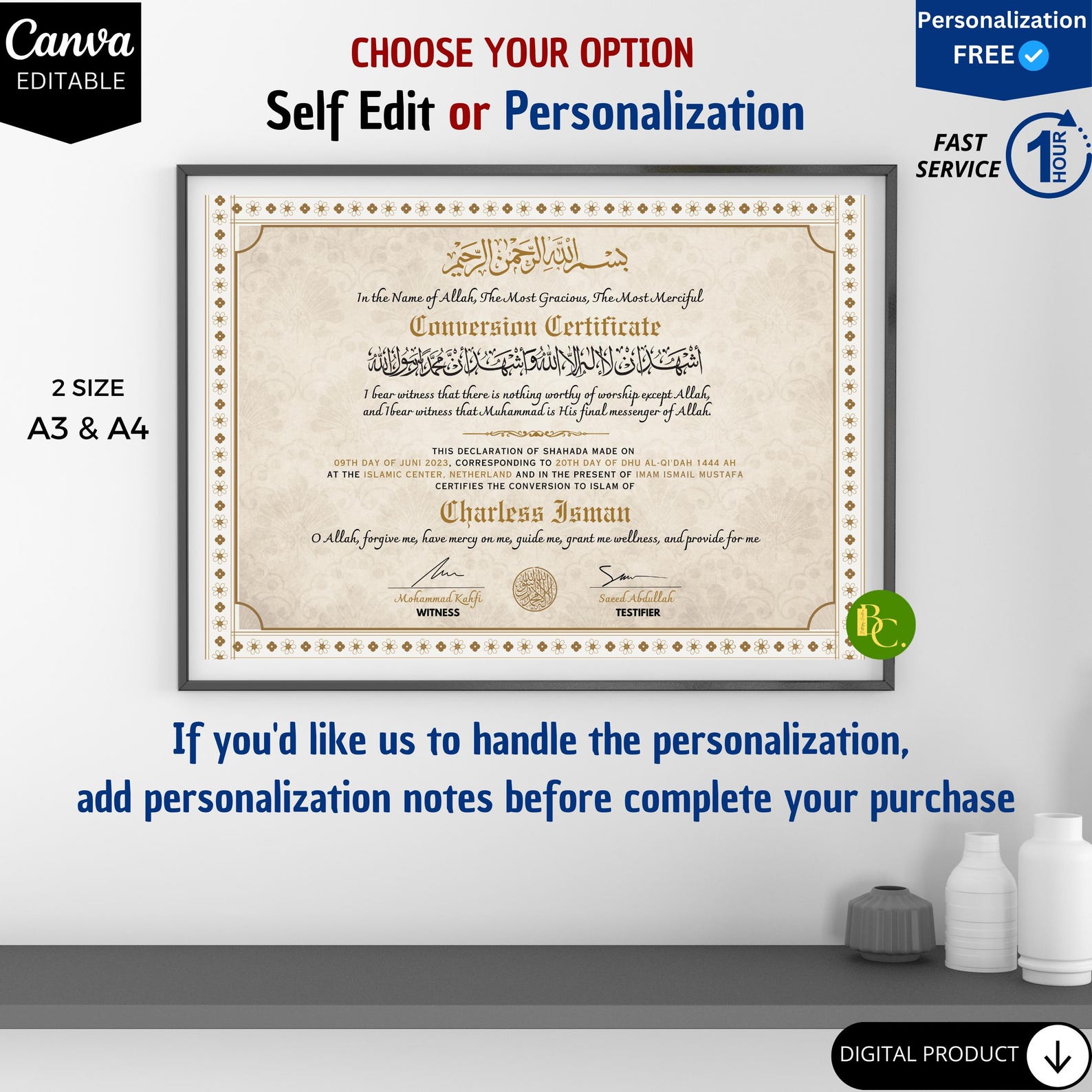 Custom New Muslim Certificate - Islamic Reversion Recognition Shada ...