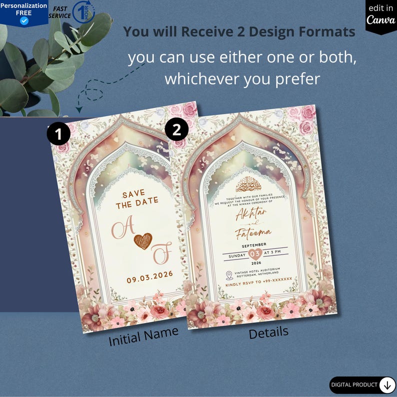 Floral Muslim Wedding Invitation Template: Islamic Nikkah Invite ...