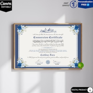 Personalized Muslim Revert Certificate - Islamic Conversion Keepsake ...