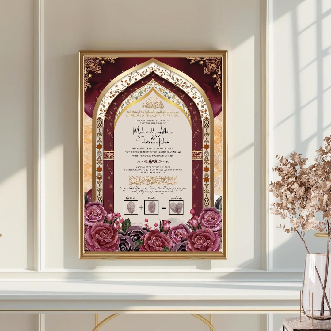 Fingerprint Nikkah Certificate: Custom Islamic Marriage Contract ...