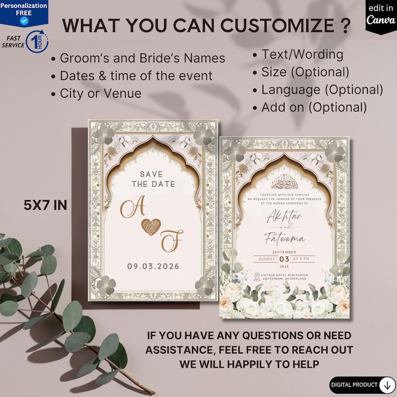 Islamic Wedding Invite Digital Nikkah Invitations Template Muslim ...