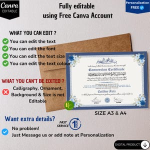 Personalized Muslim Revert Certificate - Islamic Conversion Keepsake ...
