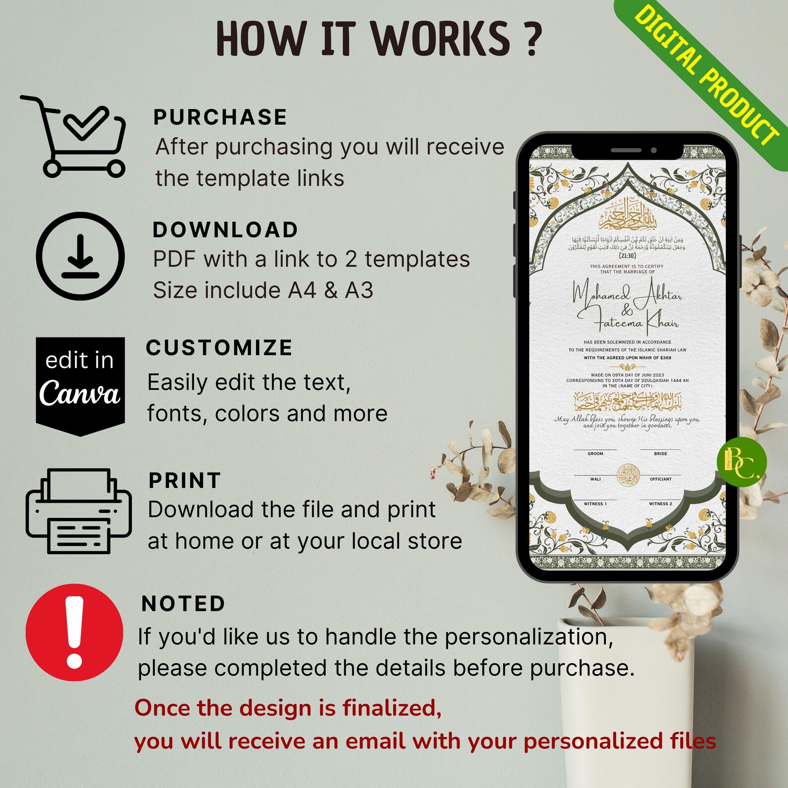 Elegant Nikkah Contract - Pastel Green Floral Islamic Marriage ...
