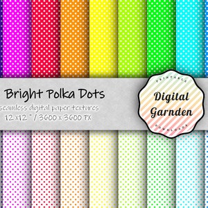 Bright Polka Dots Patterned Digital Paper, Craft Paper, Scrapbook Paper ...