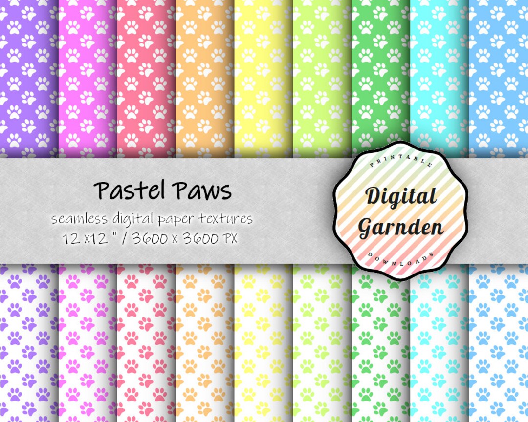 Pastel Paw Print Patterned Digital Paper, Craft Paper,scrapbook Paper ...