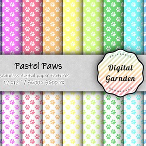 Pastel Paw Print Patterned Digital Paper, Craft Paper,scrapbook Paper ...