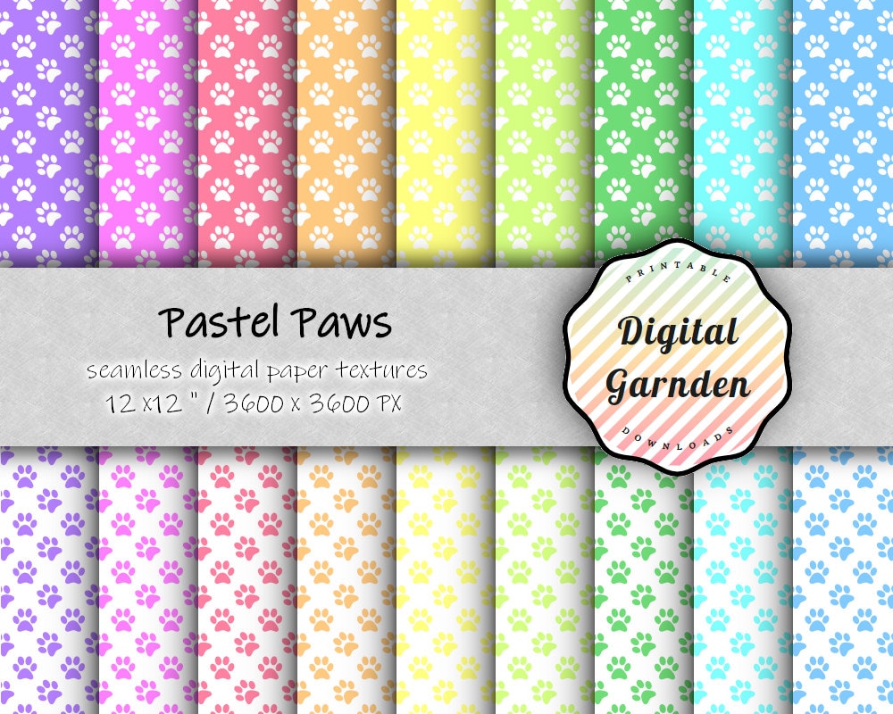 Pastel Paw Print Patterned Digital Paper Craft - Etsy
