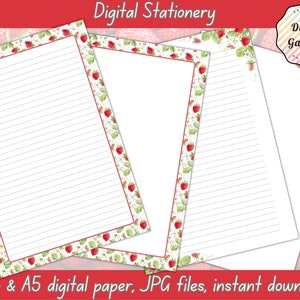 Sweet Strawberry Stationery, Printable Notepaper, Instant Download ...