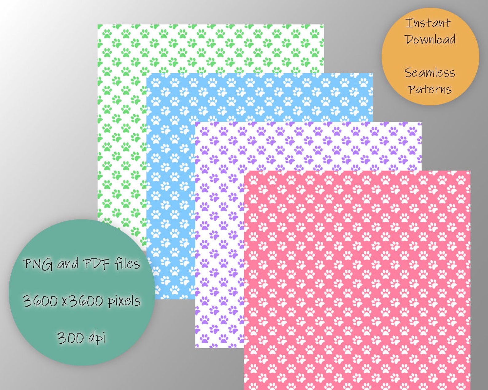 Pastel Paw Print Patterned Digital Paper, Craft Paper,scrapbook Paper ...