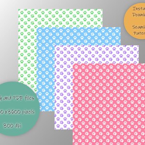Pastel Paw Print Patterned Digital Paper, Craft Paper,scrapbook Paper ...