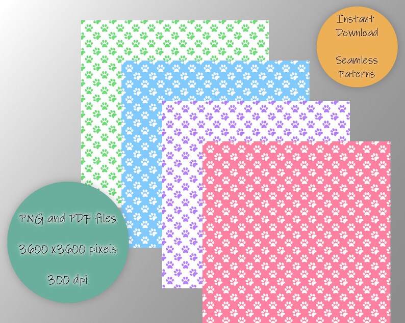 Pastel Paw Print Patterned Digital Paper, Craft Paper,scrapbook Paper ...