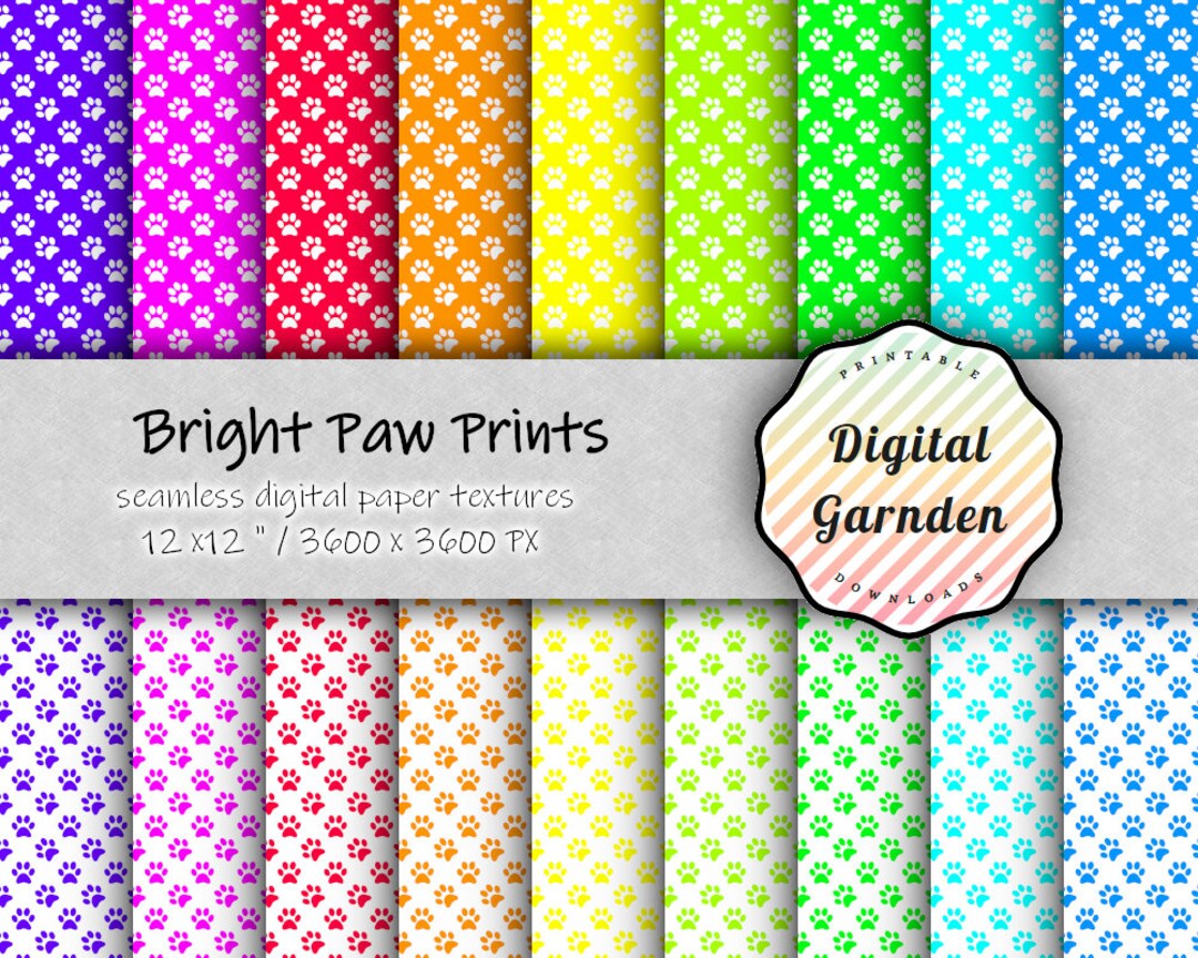 Bright Paw Print Patterned Digital Paper, Craft Paper,scrapbook Paper ...