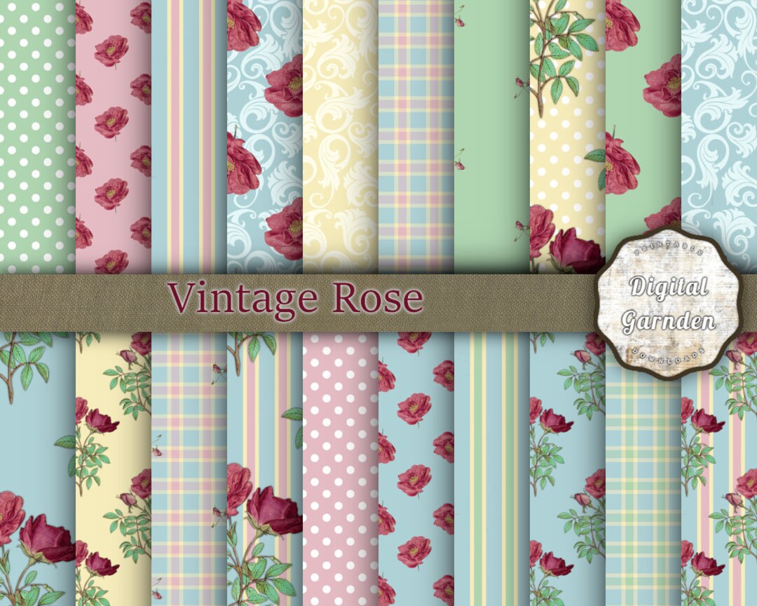 Elegant Vintage Rose Digital Paper Pack - Digital Scrapbook Paper ...