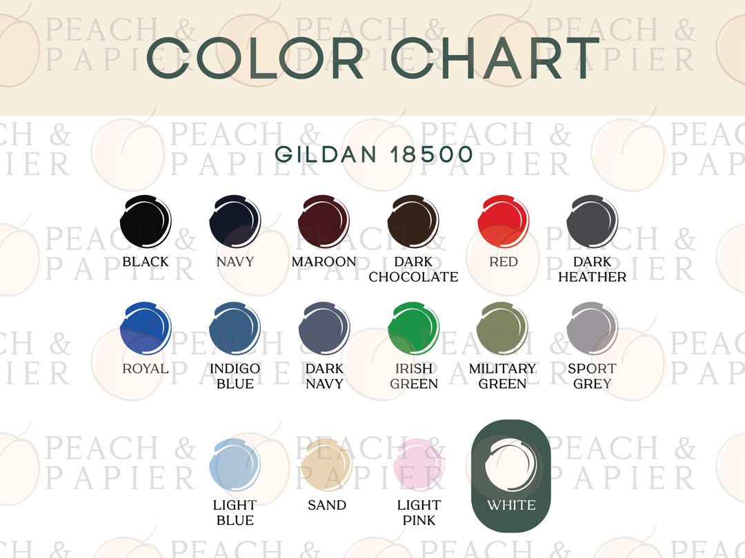 Gildan 18500 Hoodie Color Chart - Boho Style Palette | Printable Guide ...